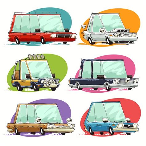 Conjunto De Coches De Dibujos Animados Vector Premium