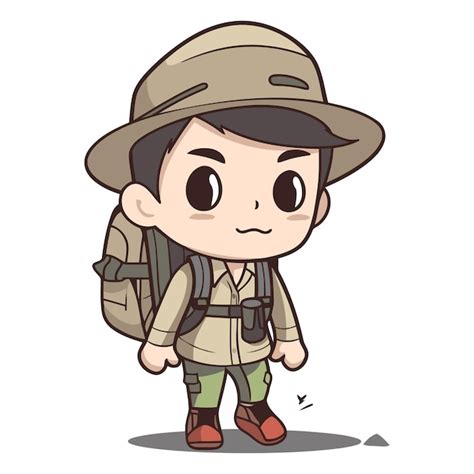 Niño explorador con sombrero y mochila Ilustración vectorial de dibujos