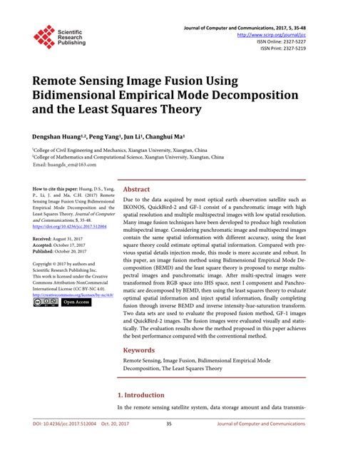 pdf remote sensing image fusion using bidimensional empirical mode decomposition and the least
