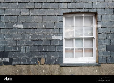 Slate Cladding On The Exterior Of Houses In Llanidloes Wales Uk To Help