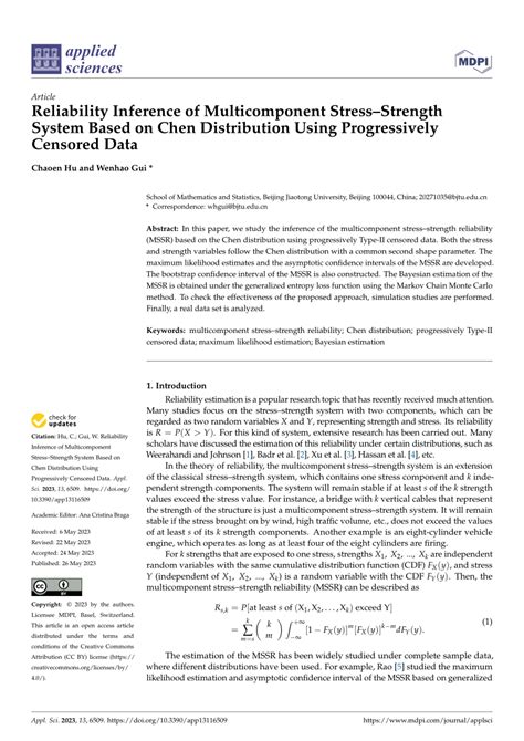 pdf reliability inference of multicomponent stress strength system based on chen distribution