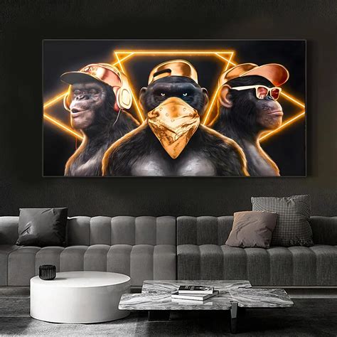 Pintura en lienzo de Tres Monos Sabios póster impreso pintura en