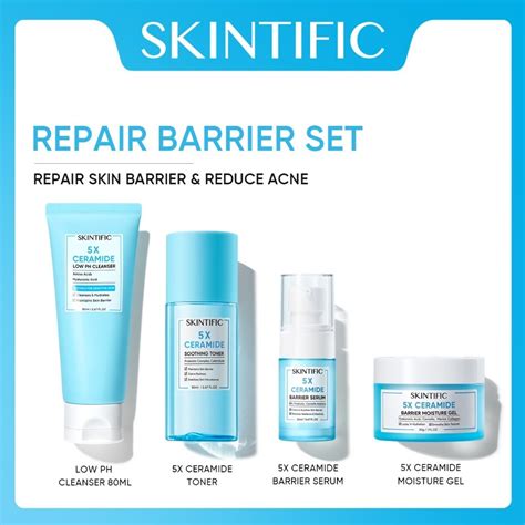 SKINTIFIC Skincare 4pcs Paket Set With Serum Low PH Cleanser Barrier