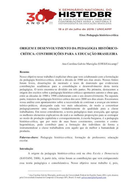 PDF ORIGEM E DESENVOLVIMENTO DA PEDAGOGIA HISTÓRICO sobre a
