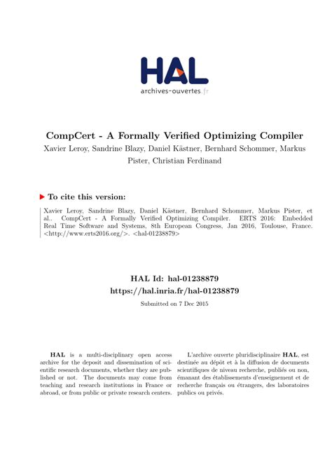 pdf compcert a formally verified optimizing compiler