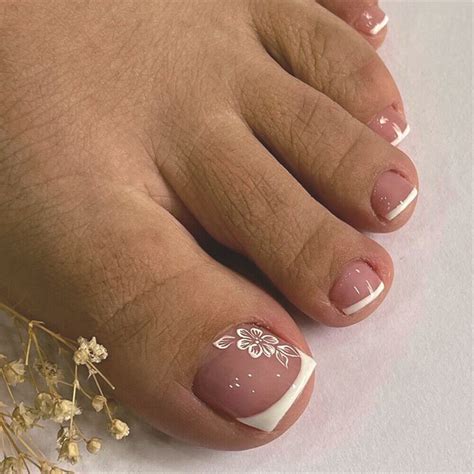 French White Flowers False Nail Short Press On Nails For Toe Nails Art