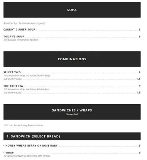 Menu At The Naked Cafe Carlsbad 300 Carlsbad Village Dr Suite 107A