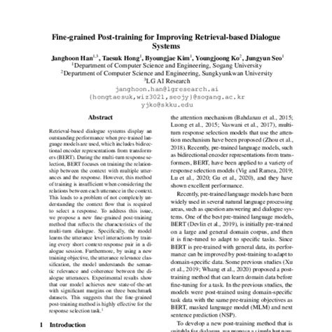 fine grained post training for improving retrieval based dialogue systems acl anthology