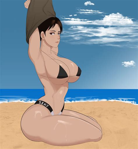 Rule 34 1girls Armpits Arms Up Beach Big Breasts Bikini Black Bikini Busty Female Female Only