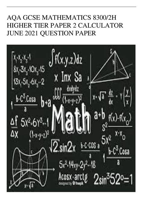 AQA GCSE MATHEMATICS 8300 2H HIGHER TIER PAPER 2 CALCULATOR JUNE 2021