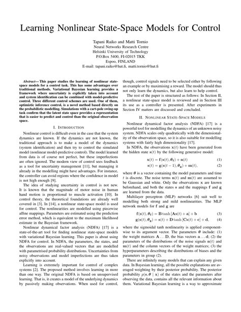 pdf learning nonlinear state space models for control