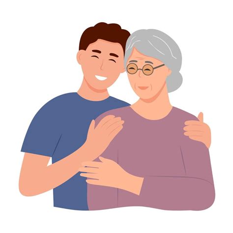 Joven Feliz Abrazando A Su Anciana Madre Con Amor Madre E Hijo D A De