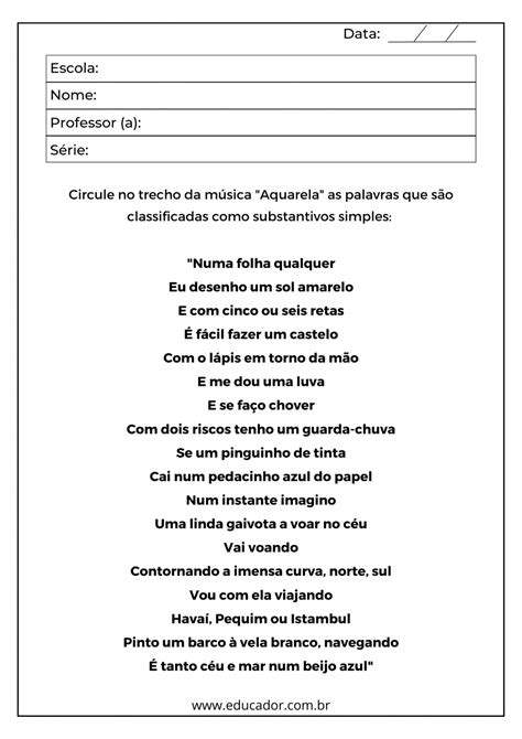 20 Atividades De Substantivos Simples E Compostos Educador