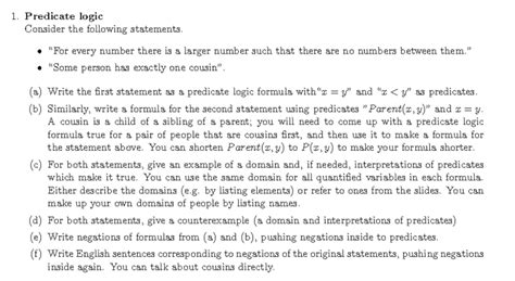 solved 1 predicate logic consider the following statements