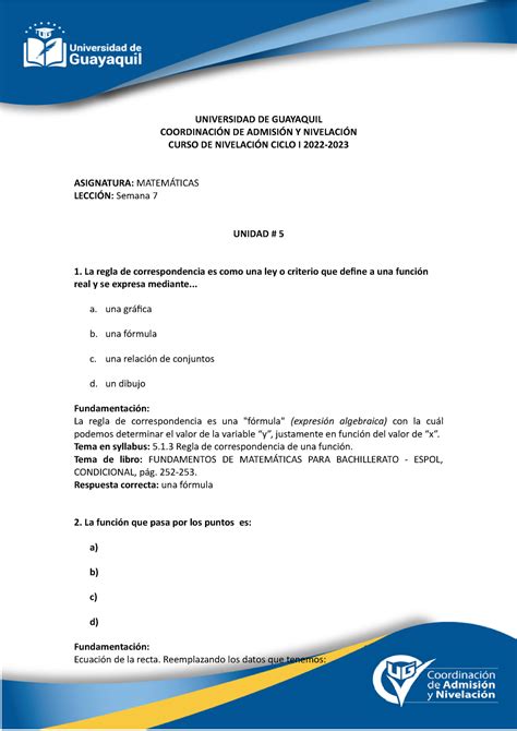 U5 Leccion 3 S7 UNIVERSIDAD DE GUAYAQUIL COORDINACIÓN DE ADMISIÓN