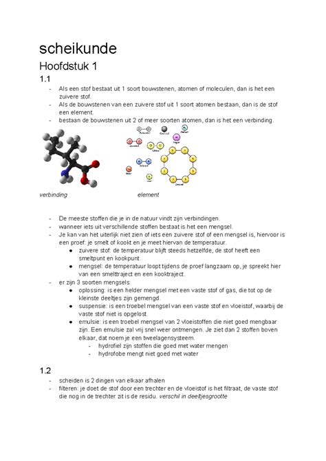 Scheikunde Samenvatting Scheikunde Hoofdstuk 1 1 Als Een Stof