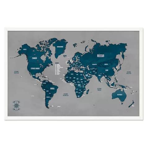 Quadro Mapa múndi Pinar Viagens Alfinete Cinza B 60x40cm Parcelamento