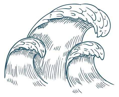 Premium Vector Ocean Wave Sketch Blue Hand Drawn Water