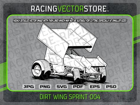 Dirt Track Winged Sprint Car Race Car Highly Detailed Image In Svg Ai