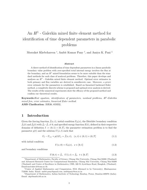 pdf an h 1 galerkin mixed finite element method for identification of time dependent
