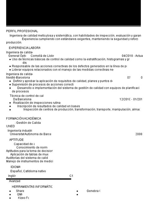 Curr Culum De Ingeniero De Calidad Ejemplos Micvideal