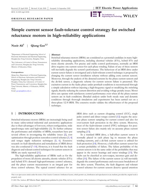 pdf simple current sensor fault‐tolerant control strategy for switched reluctance motors in
