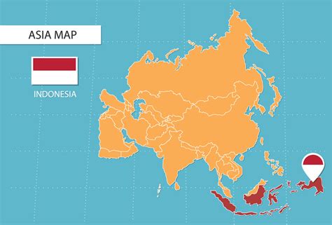 Indonesia Map In Asia Icons Showing Indonesia Location And Flags
