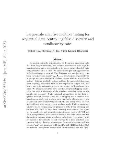 pdf large scale adaptive multiple testing for sequential data controlling false discovery and