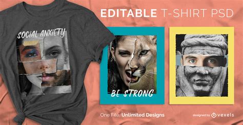 Plantilla PSD Editable De Collage De Caras Camiseta Escalable Psd