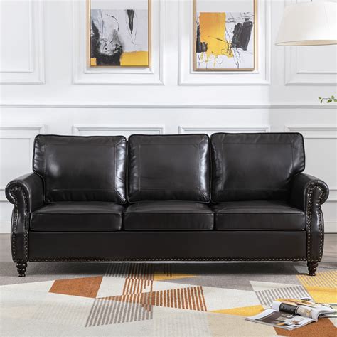 Dreamsir 80 Faux Leather Sofa Couch Traditional 3 Seater With