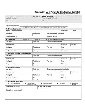 Fillable Online Application For A Permit To Construct Or Demolish