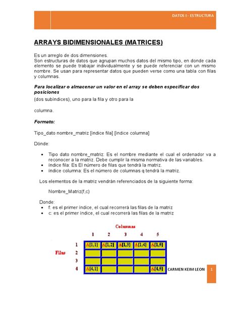 arrays bidimensionales pdf estructura de datos de matriz matriz matemáticas