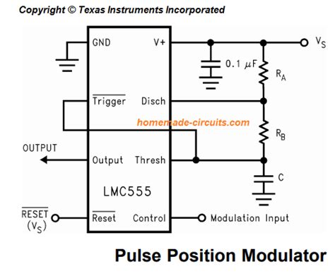 pulse position modulation circuit using 555 timer circuit diagram