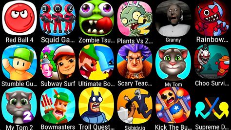 Plants Vs Zombies 2 Red Ball 4 Squid Game Zombie Tsunami Granny Stumble