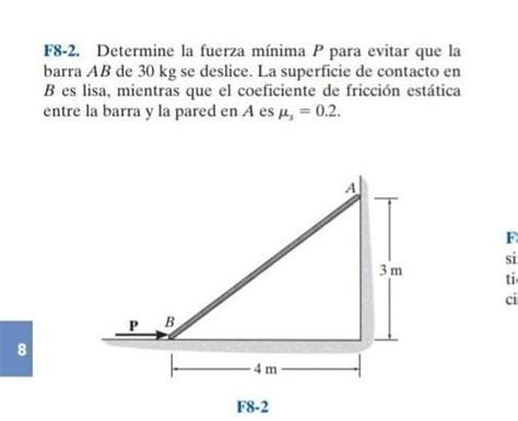 8F8 2 Determine la fuerza mínima P para evitar que la barra AB de 30