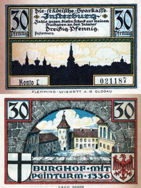 30 Pfennig Insterburg Städtische Sparkasse Ville d Insterburg