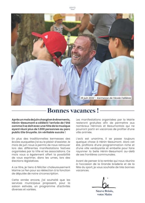 Ville d Hénin Beaumont Blog Archive Edito du Maire Juillet Août 2022