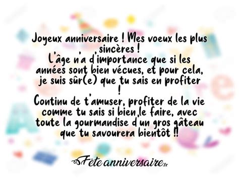 Texte d anniversaire Mes voeux les plus sincères