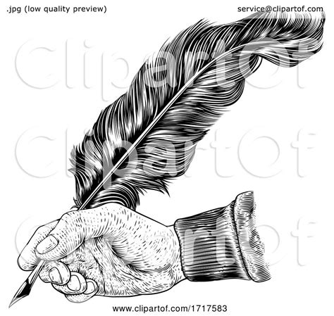 Quill Feather Ink Pen Hand Vintage Woodcut Print By AtStockIllustration
