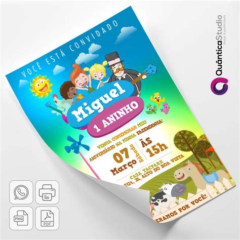 Convite Virtual Mundo Bita Fazendinha Quântica Studio Aniversário Chá