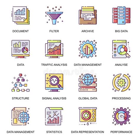 Data Analysis Flat Icons Set Stock Vector Illustration Of Analysis