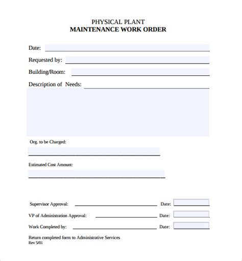 Printable Maintenance Work Order Forms Printable Forms Free Online