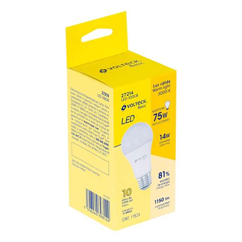 Ficha Tecnica Lámpara de LED tipo bulbo A19 14 W luz cálida caja Basic