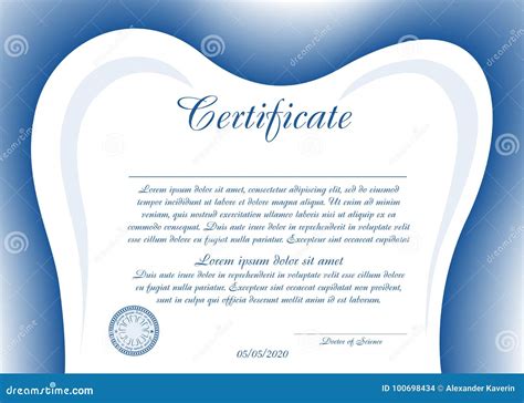 Certificado O Diploma Simple Para La Odontología Con Un Marco Diente