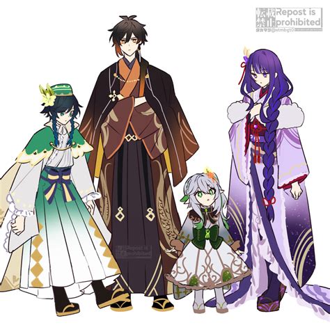 Raiden Shogun Zhongli Venti And Nahida Genshin Impact Drawn By