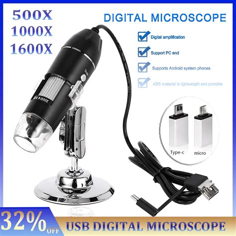 Microscope Num Rique USB Avec Support R Glable Grossissement 500X 1000X