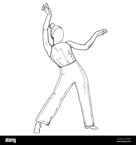 White Background Sketch With Lines Dancing Girl Dance Stock Vector