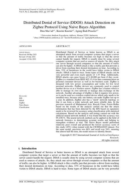 pdf distributed denial of service ddos attack detection on zigbee protocol using naive bayes