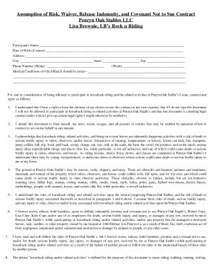 Fillable Online Assumption Of Risk Release Covenant Not To Sue