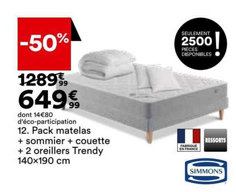 Offre Pack Matelas Sommier Couette 2 Oreillers Trendy 140 X 190